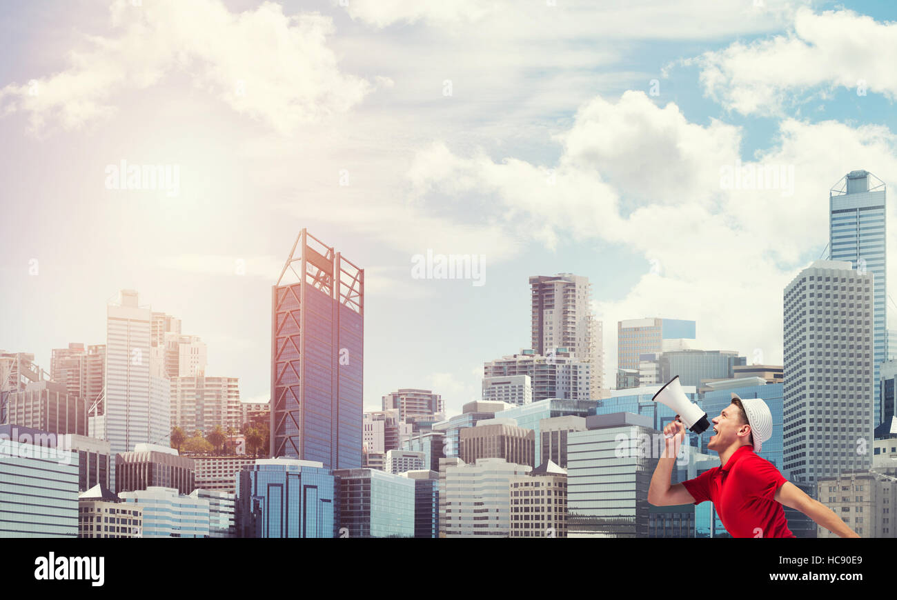 Guy making announcement Stock Photo - Alamy