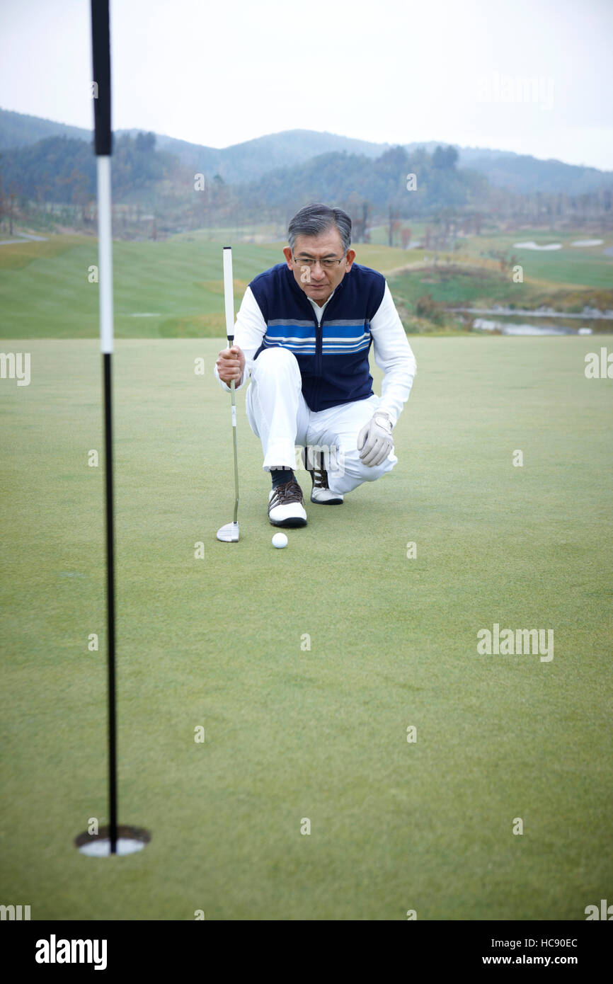Old man enjoying golf in field Stock Photo - Alamy