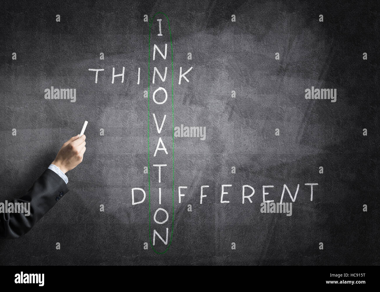 Seminar trainer draw on chalkboard Stock Photo - Alamy