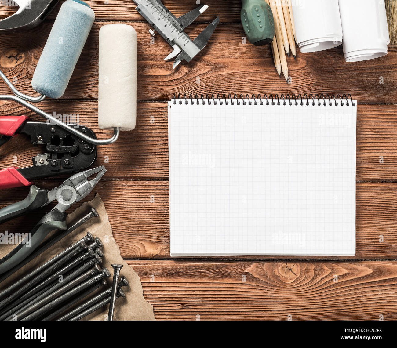 Instruments on wooden table Stock Photo - Alamy