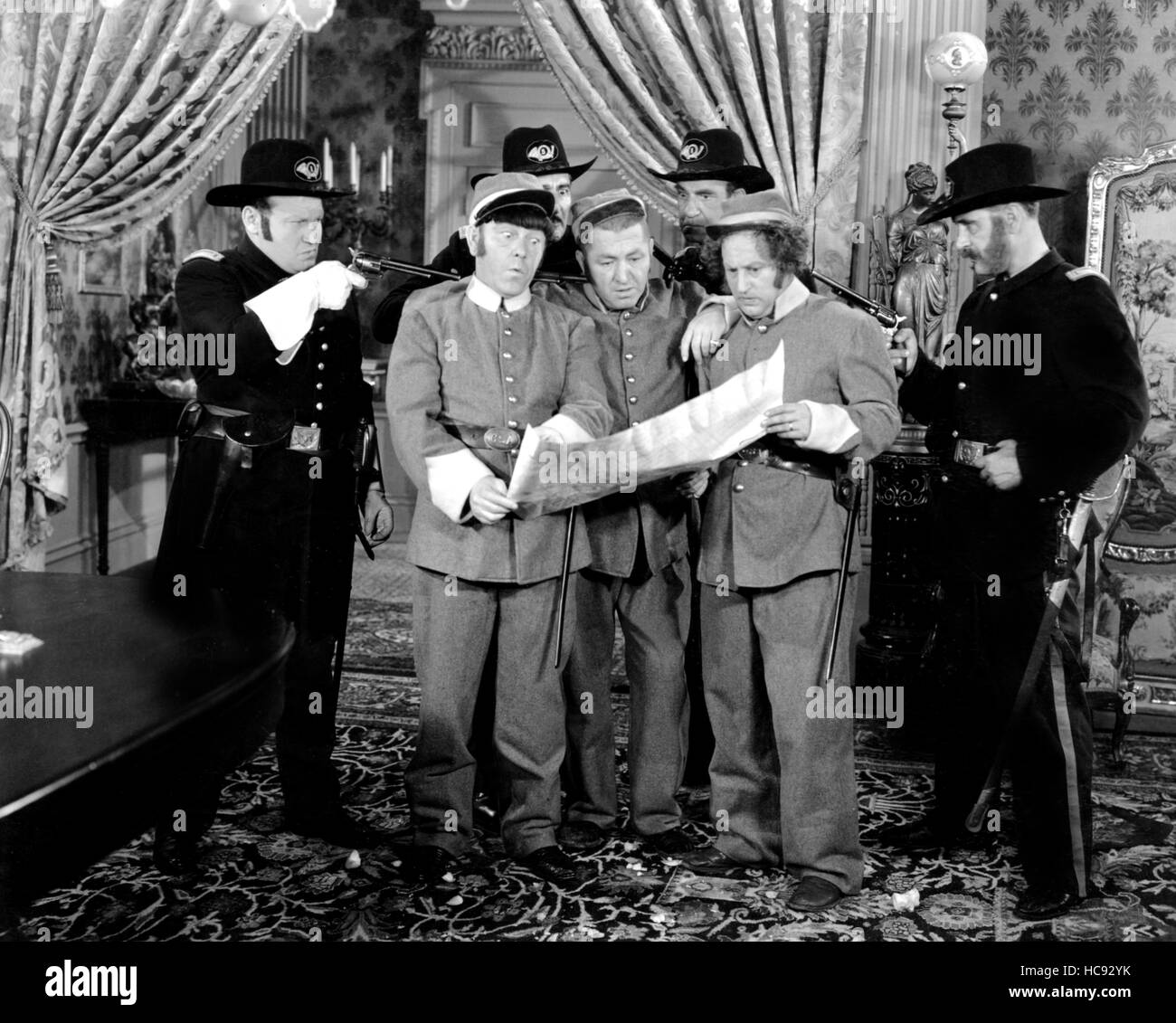 UNCIVIL WAR BIRDS, from left: Maury Dexter, Moe Howard, Blackie ...