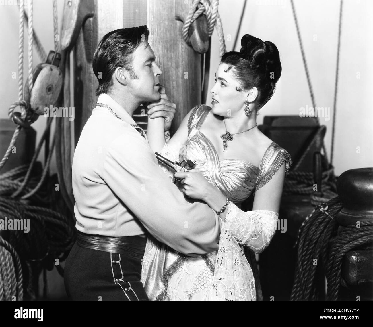YANKEE BUCCANEER, from left, Scott Brady, Suzan Ball, 1952 Stock Photo ...