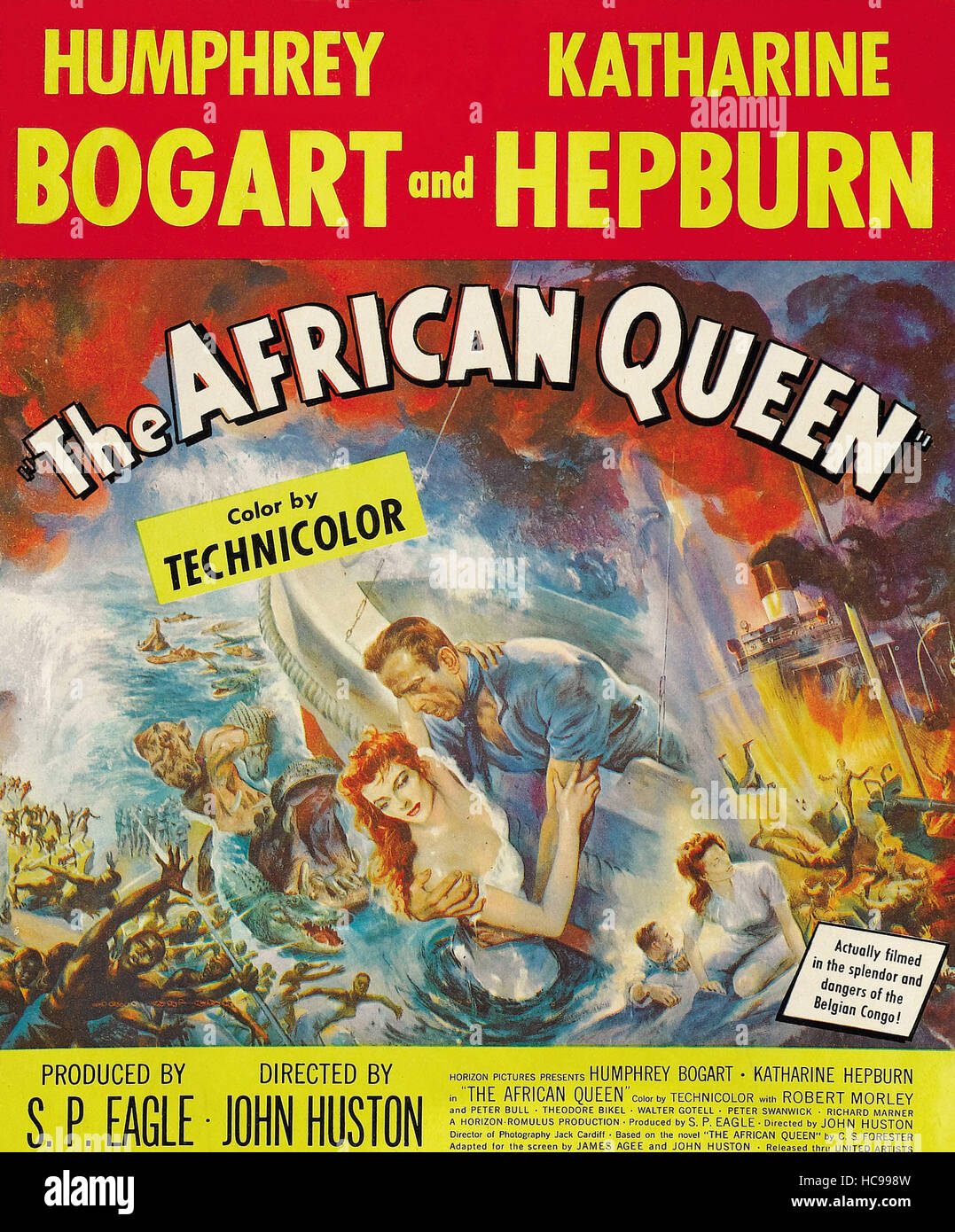 THE AFRICAN QUEEN, embracing from left: Katharine Hepburn, Humphrey ...