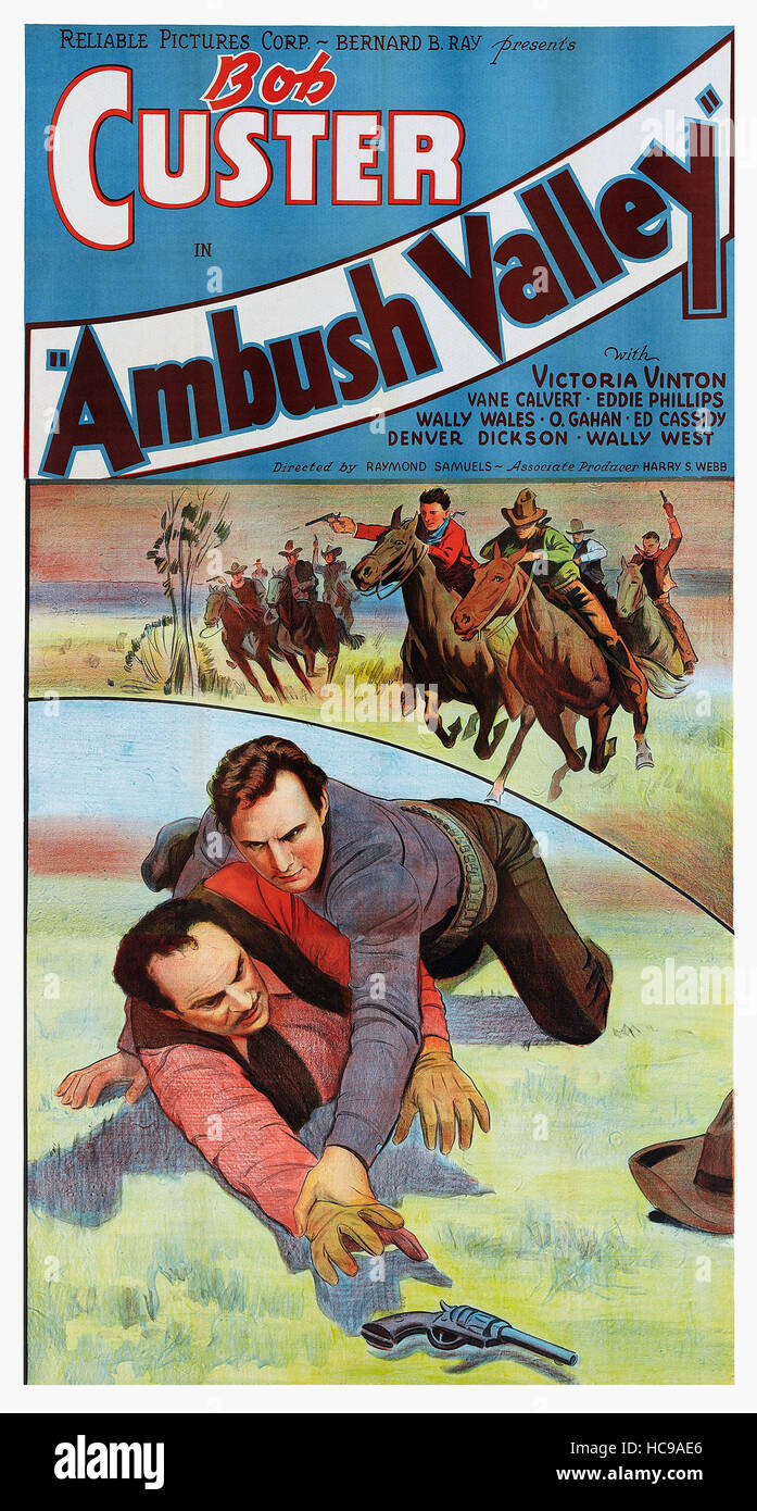 AMBUSH VALLEY, right: Bob Custer on poster art, 1936 Stock Photo - Alamy