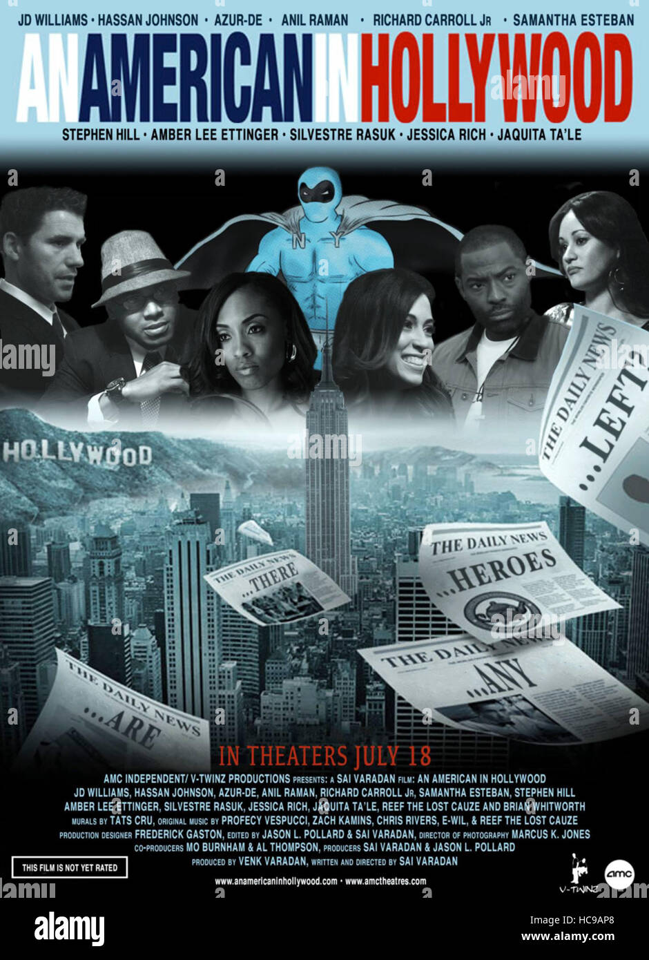 AN AMERICAN IN HOLLYWOOD, US poster art, from left: Anil Raman, J.D ...