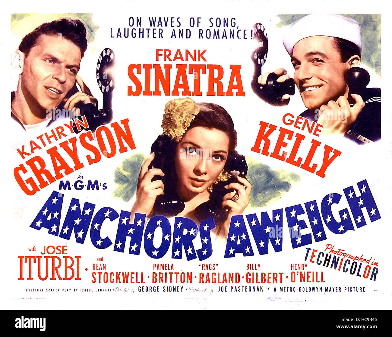 ANCHORS AWEIGH, l-r: Frank Sinatra, Kathryn Grayson, Gene Kelly on ...
