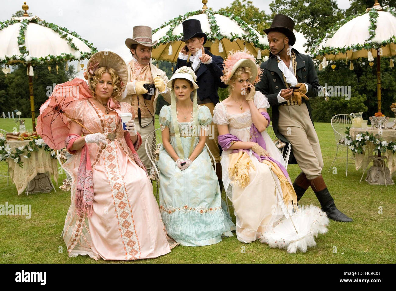 AUSTENLAND, from left: Jennifer Coolidge, James Callis, Keri Russell ...