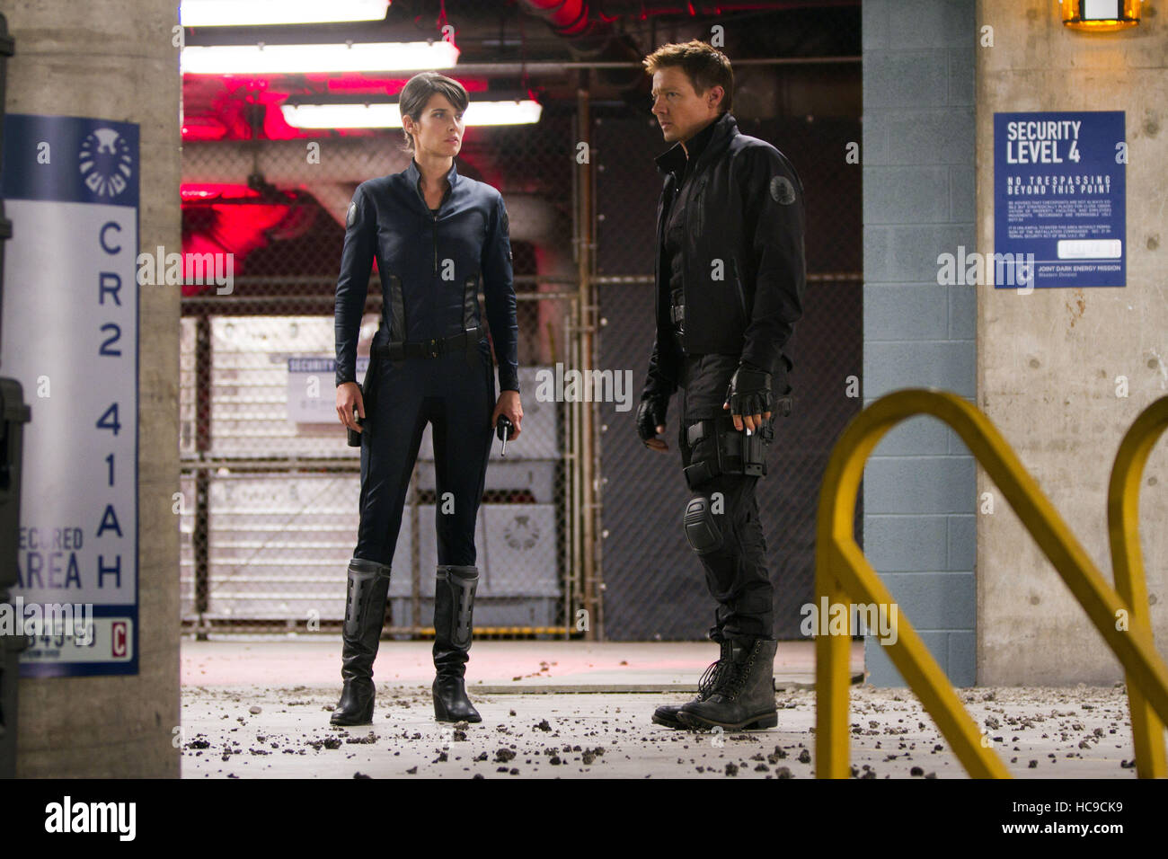 THE AVENGERS, from left: Cobie Smulders as Maria Hill, Jeremy Renner as ...