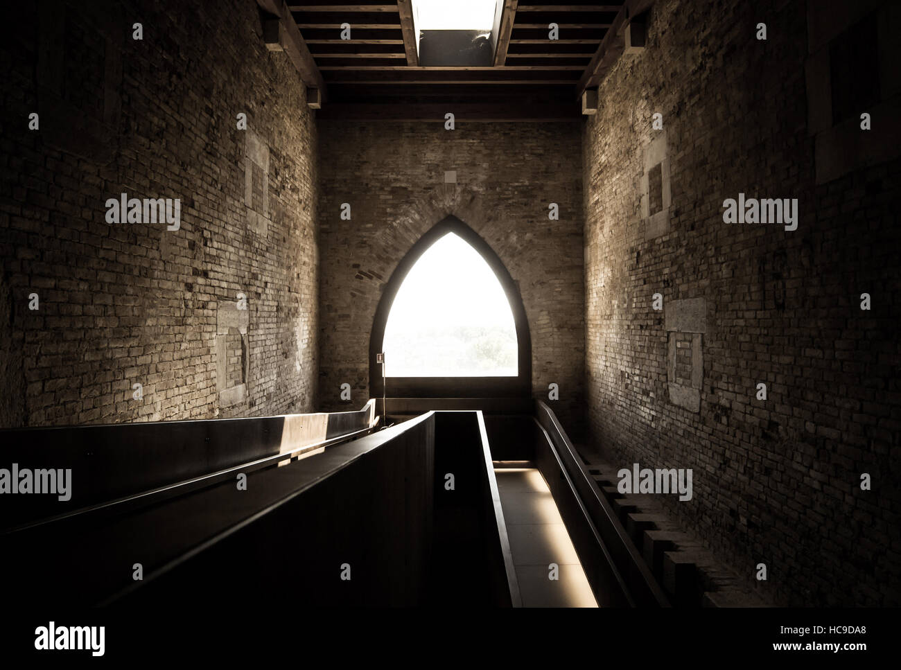 Architectural modern intervention in an ancient brick castle Stock ...