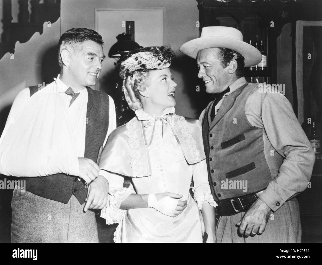 TWO-GUN LADY, from left: Robert Lowery, Peggie Castle, William Talman ...