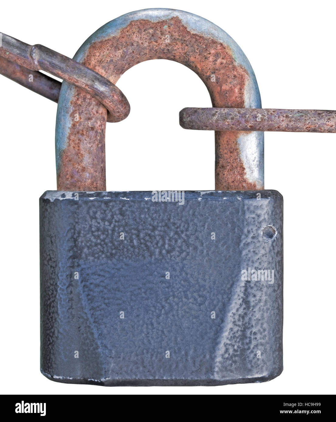 Old aged padlock and rusty chain, isolated macro closeup Stock Photo ...