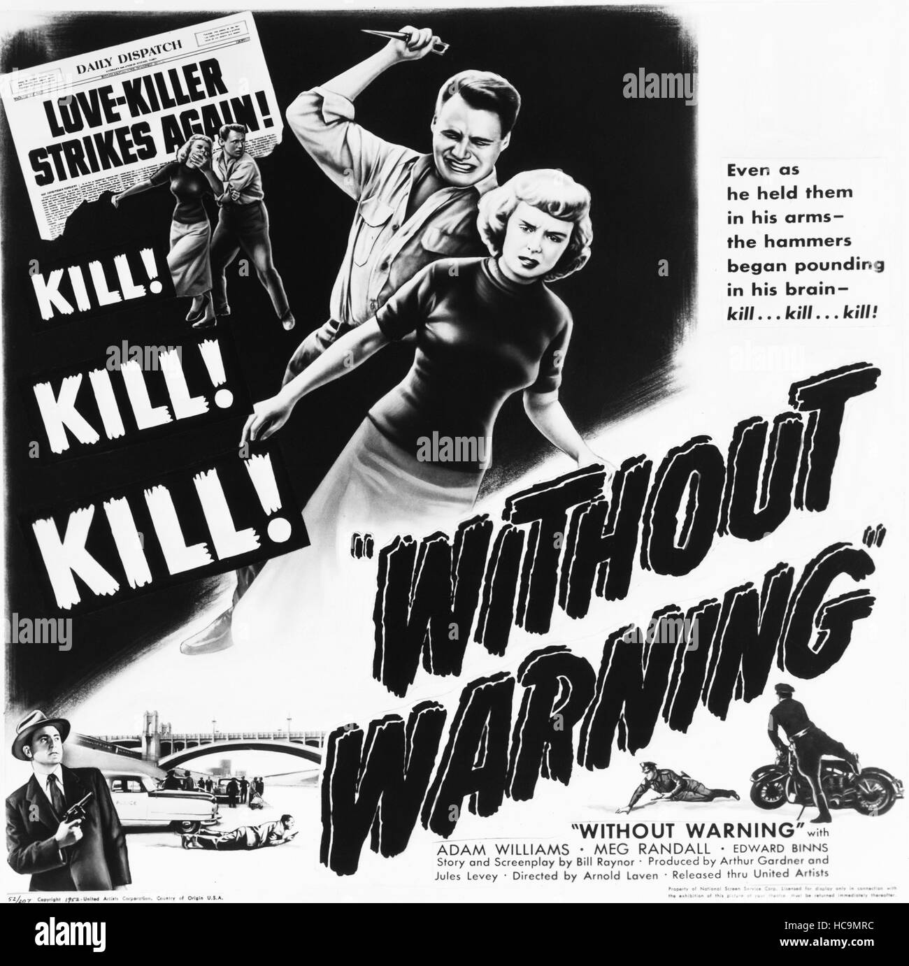WITHOUT WARNING, US poster, top from left: Adam Williams, Meg Randall ...