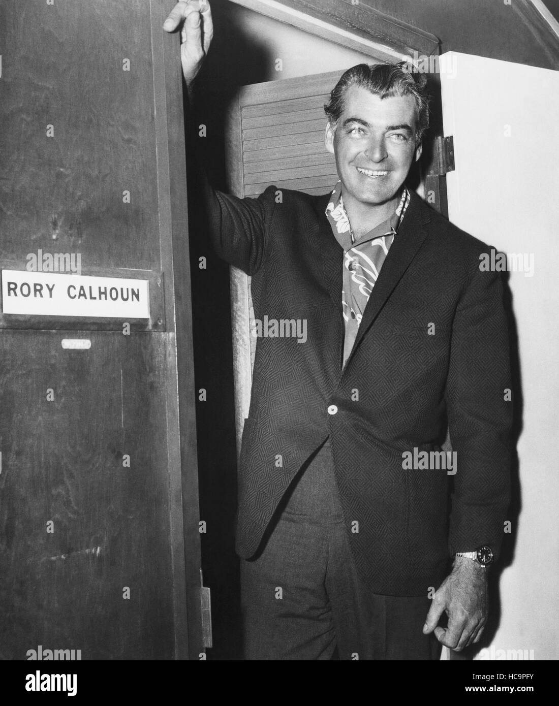 YOUNG FURY, Rory Calhoun, emerging from his dressing room on-set, 1965 ...
