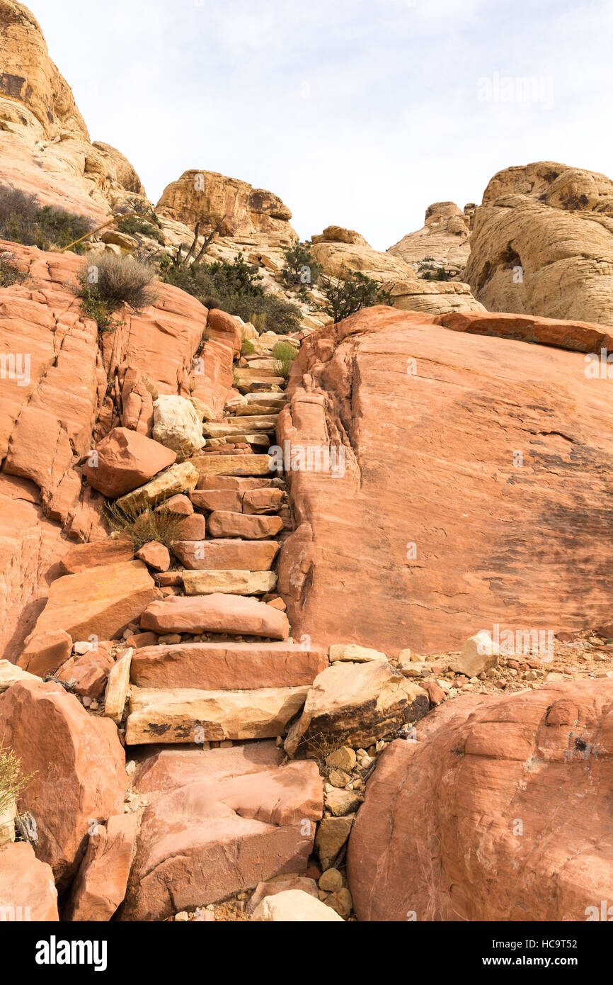 Sandstone steps along a hiking trail in the desert at Red Rock Canyon ...