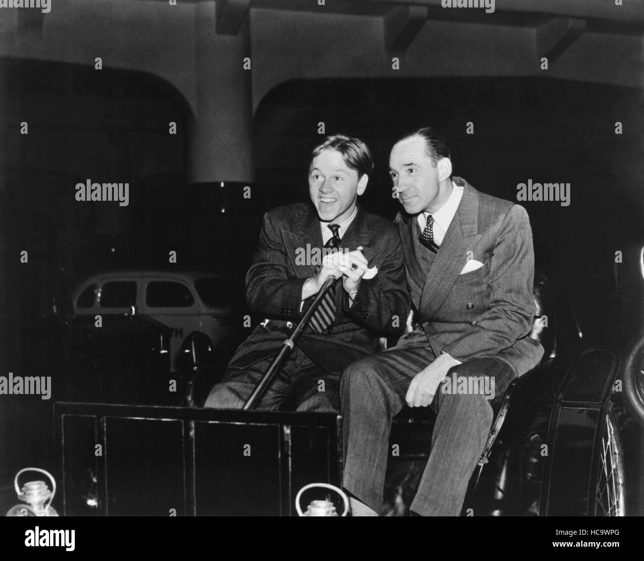 YOUNG TOM EDISON, fro left: Mickey Rooney, Edsel Ford riding in the ...