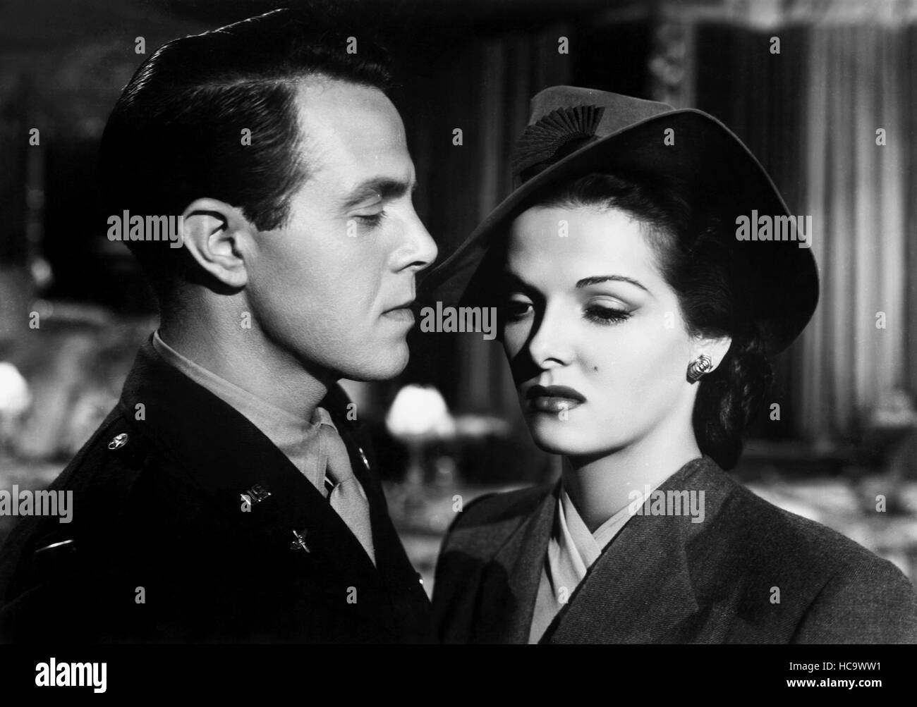 YOUNG WIDOW, from left, Louis Hayward, Jane Russell, 1946 Stock Photo ...