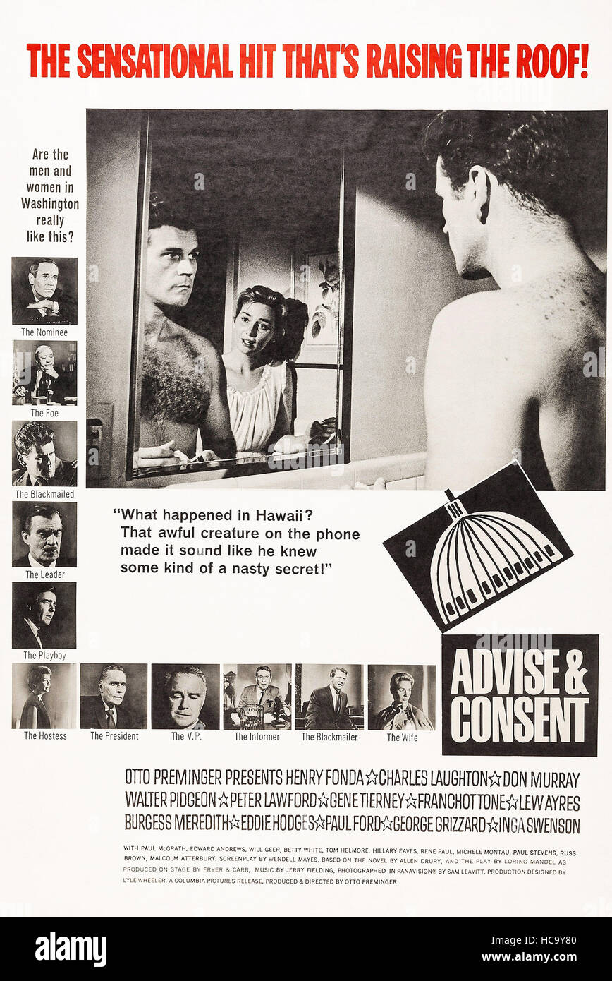 ADVISE AND CONSENT, (aka ADVISE & CONSENT), US poster art, large inset ...