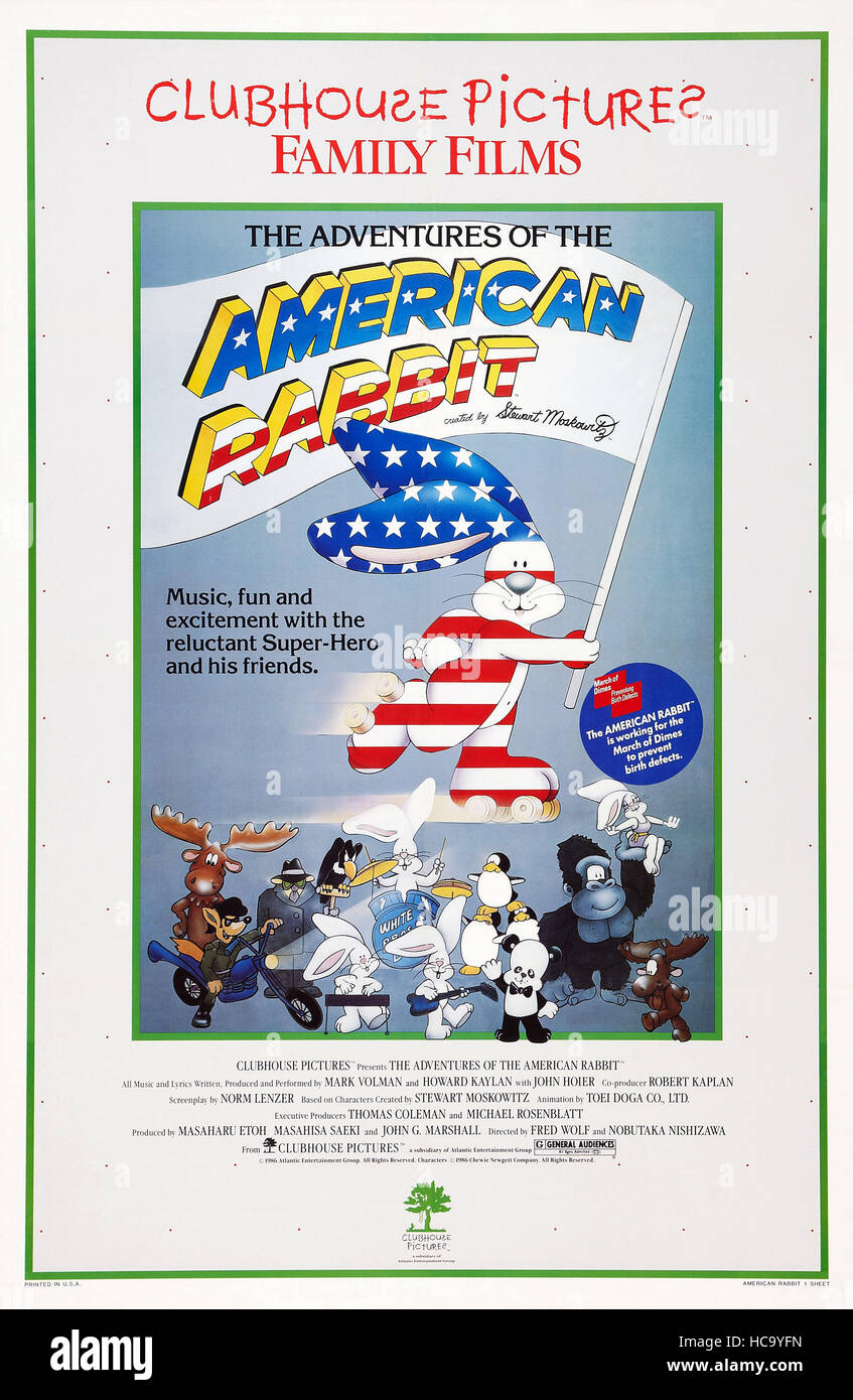 THE ADVENTURES OF THE AMERICAN RABBIT, US poster art, 1986. ©Clubhouse ...