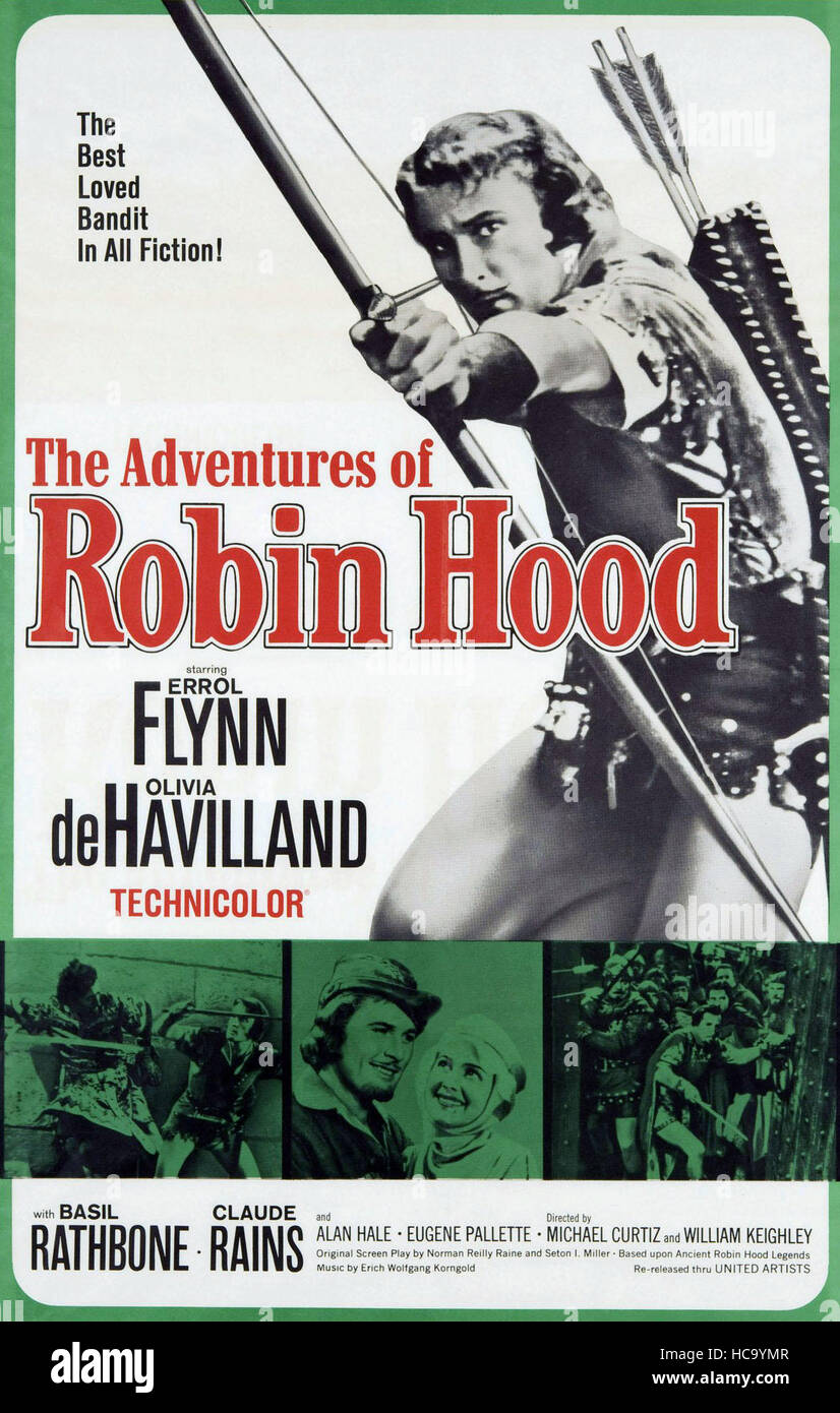 THE ADVENTURES OF ROBIN HOOD, 1960 rerelease poster art, top: Errol ...