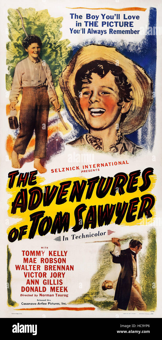 THE ADVENTURES OF TOM SAWYER, US poster art, Tommy Kelly, 1938 Stock ...