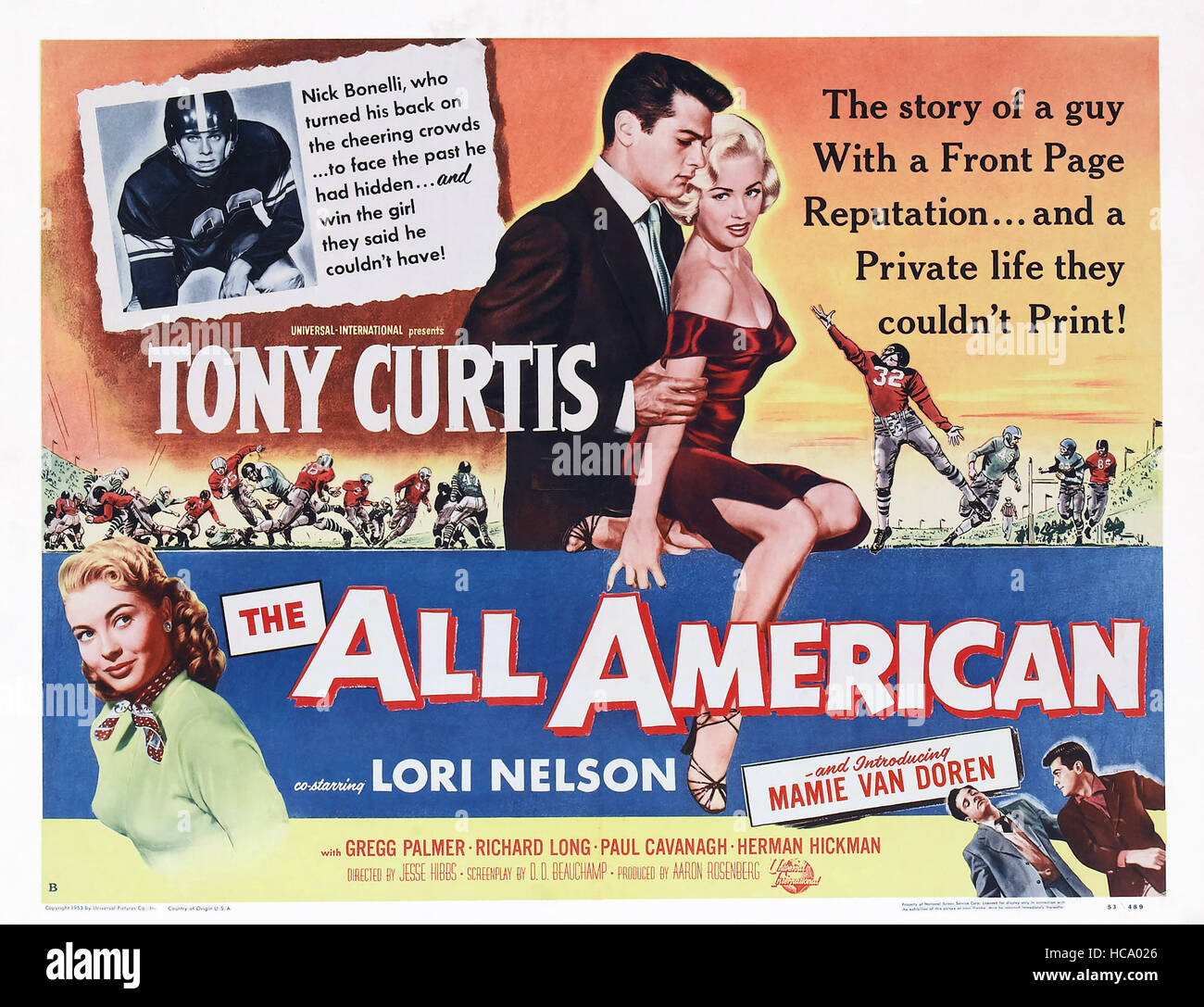 THE ALL AMERICAN, US poster art, top from left: Tony Curtis, Mamie Van Doren; bottom left: Lori ...