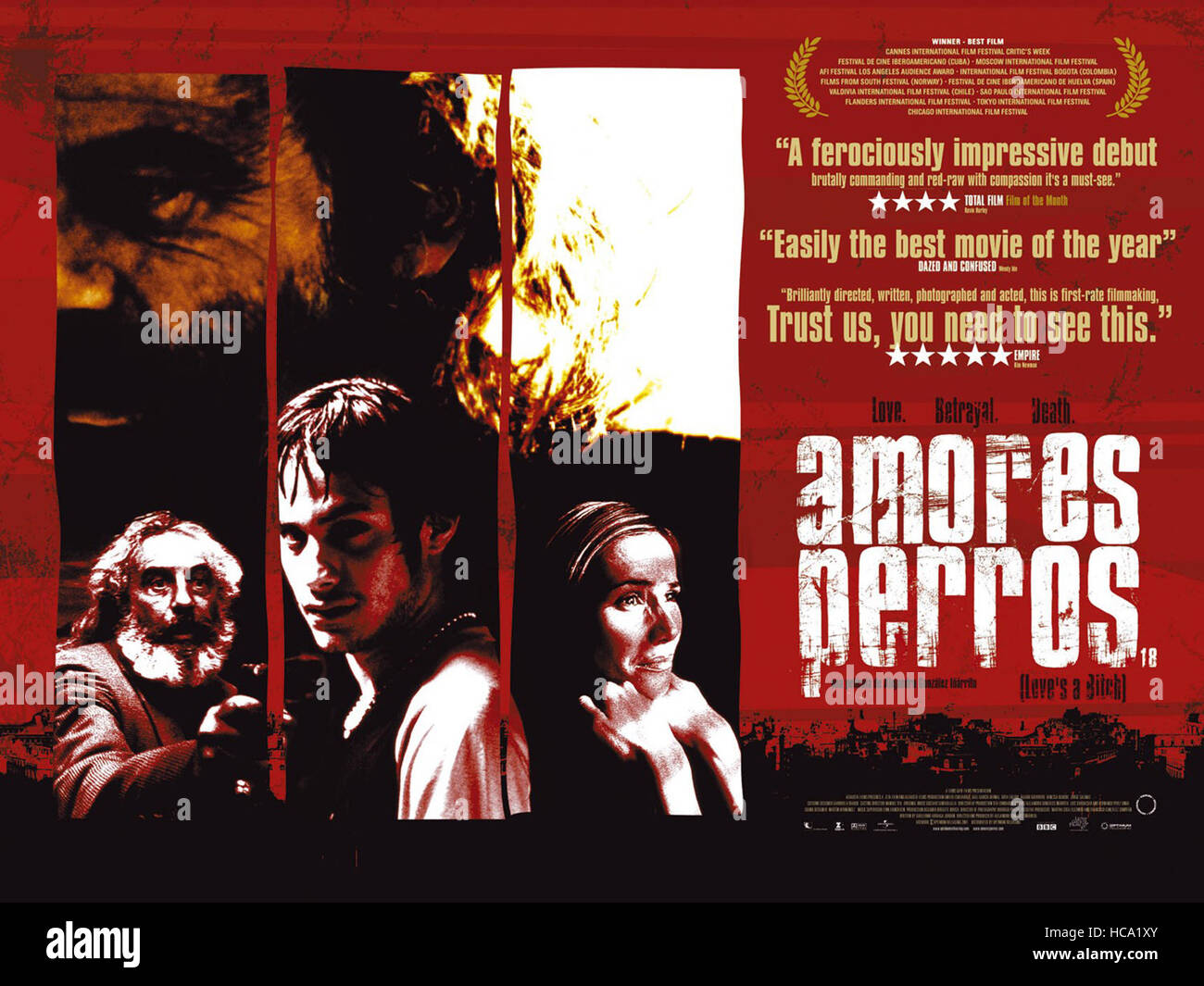AMORES PERROS, (aka LOVE'S A BITCH), British poster art, from left: Emilio Echevarria, Gael ...
