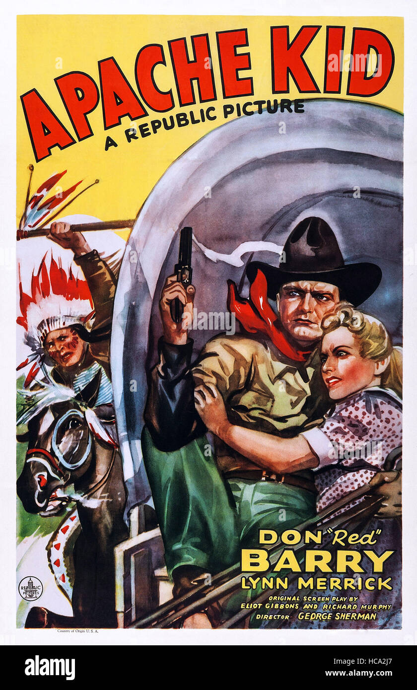 THE APACHE KID, US poster art, from left: Don 'Red' Barry, Lynn Merrick ...