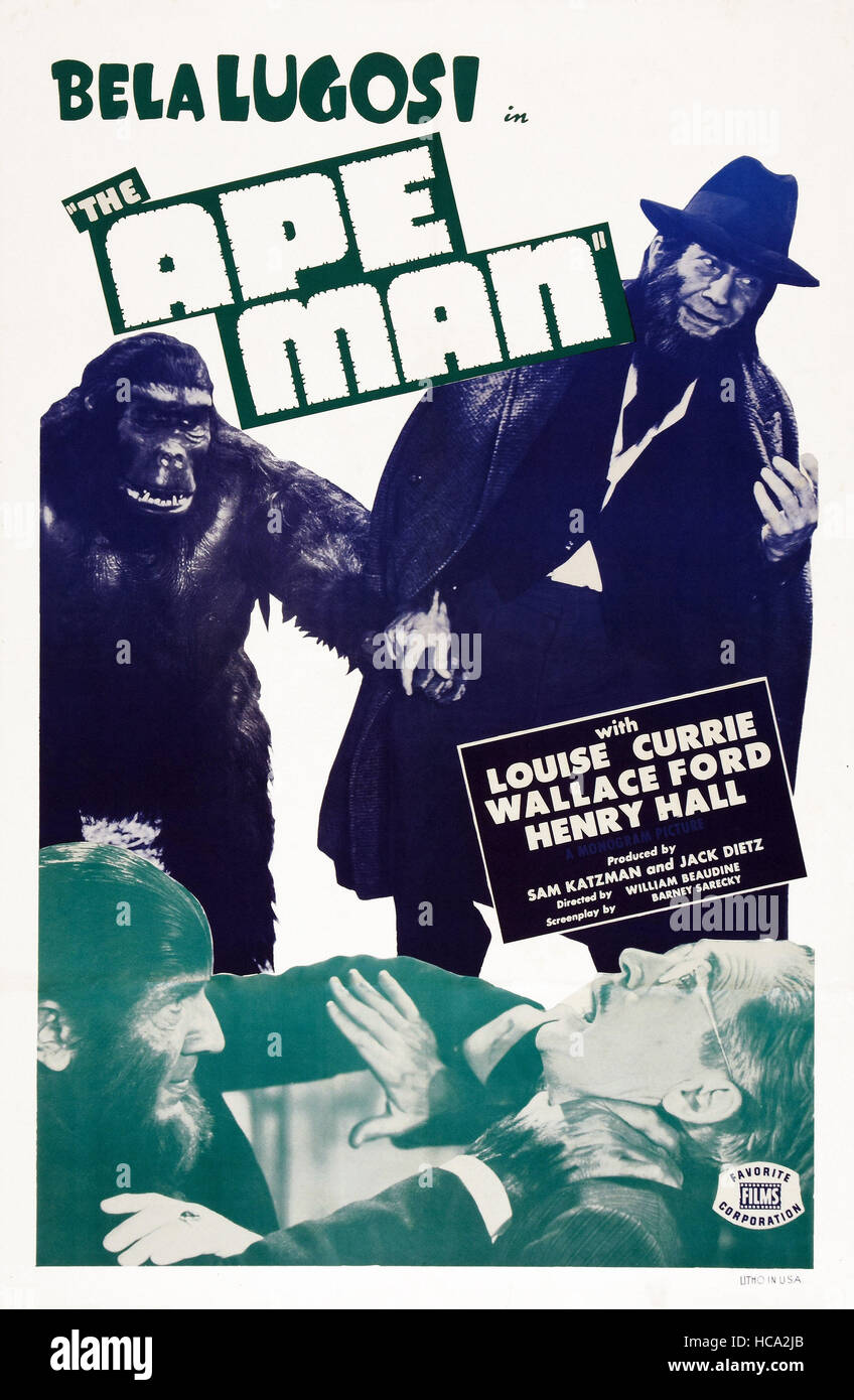 THE APE MAN, US poster art, bottom from left: Bela Lugosi, Henry Hall ...