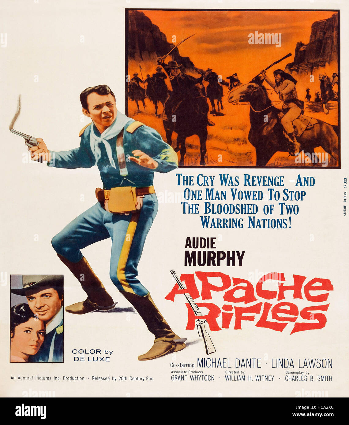 APACHE RIFLES, top inset right: Audie Murphy, bottom inset left: Linda ...