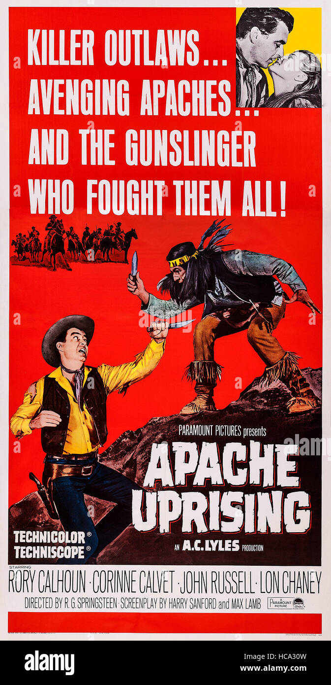 APACHE UPRISING, US poster, Rory Calhoun (left), top from left: Rory Calhoun, Corinne Calvet ...