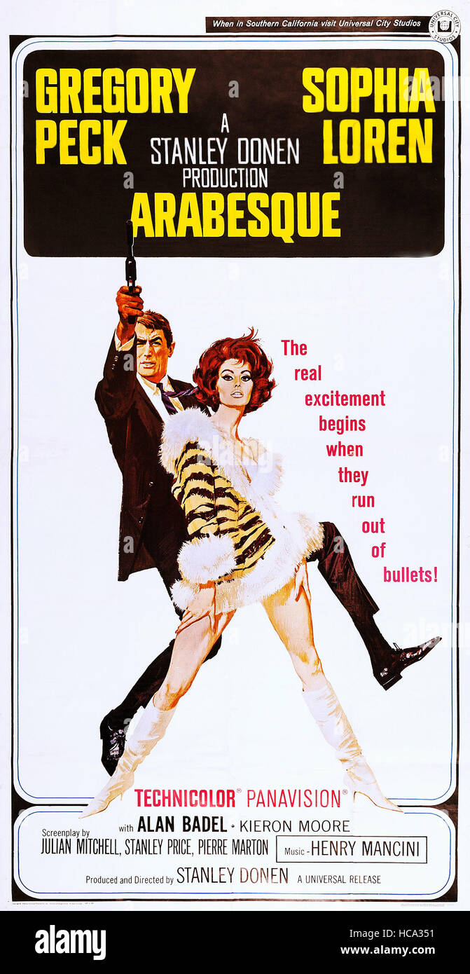 ARABESQUE, l-r: Gregory Peck, Sophia Loren on poster art, 1966 Stock ...