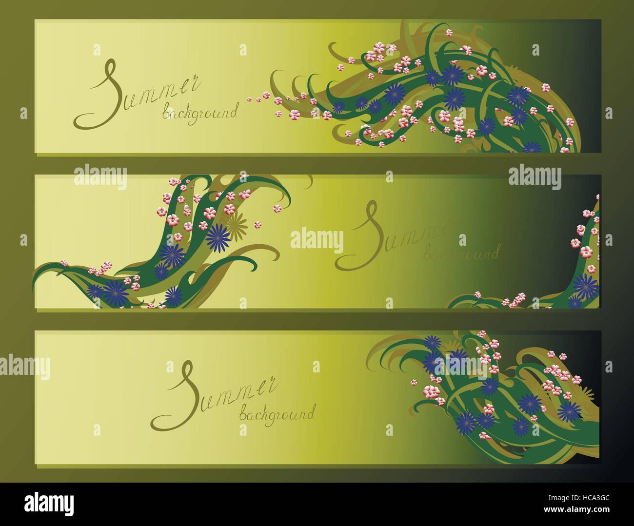 Colorful organic floral pattern in a triple frame on green background ...