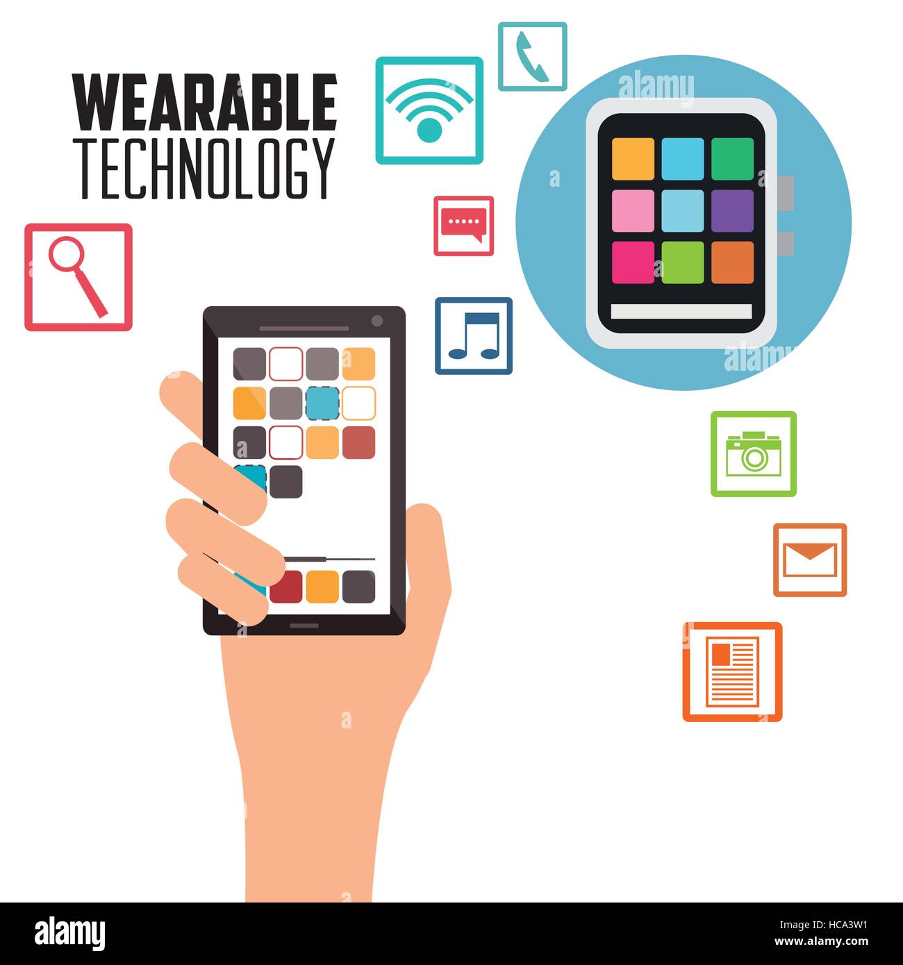 hand holding smartphone wearable technology Stock Vector Image & Art ...