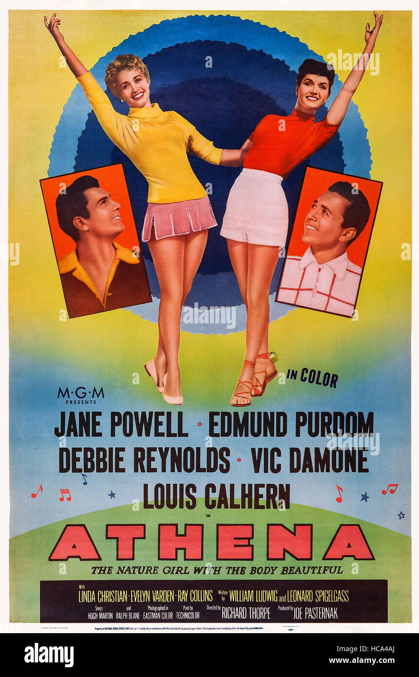 ATHENA, US poster art, from left: Edmund Purdom, Jane Powell, Debbie ...