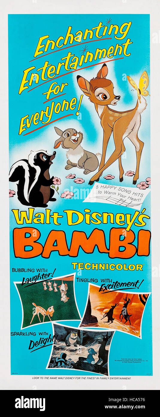 BAMBI, top l-r: Flower, Thumber, Bambi on insert poster art, 1942 Stock ...