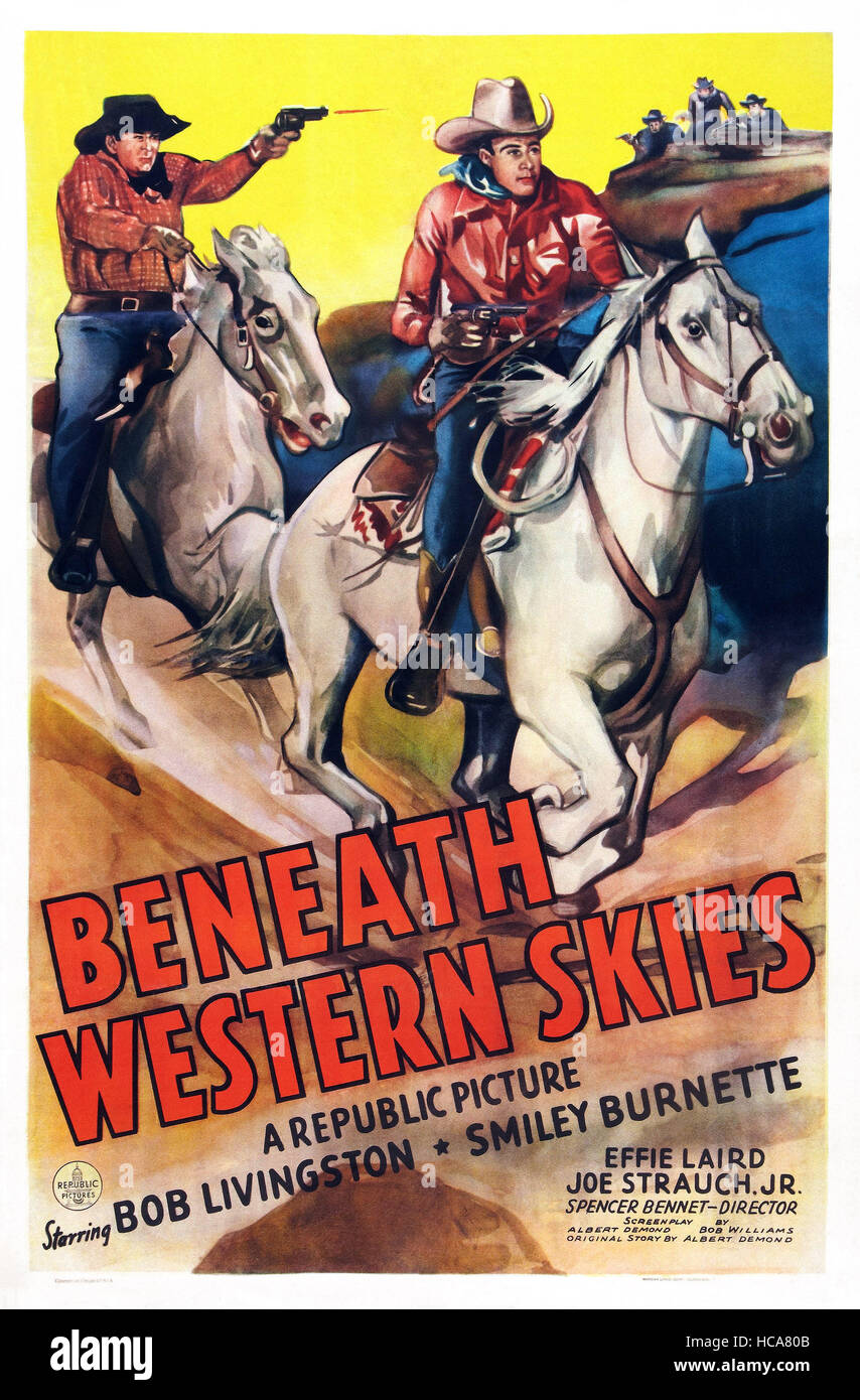 BENEATH WESTERN SKIES, US poster art, from left: Smiley Burnette ...