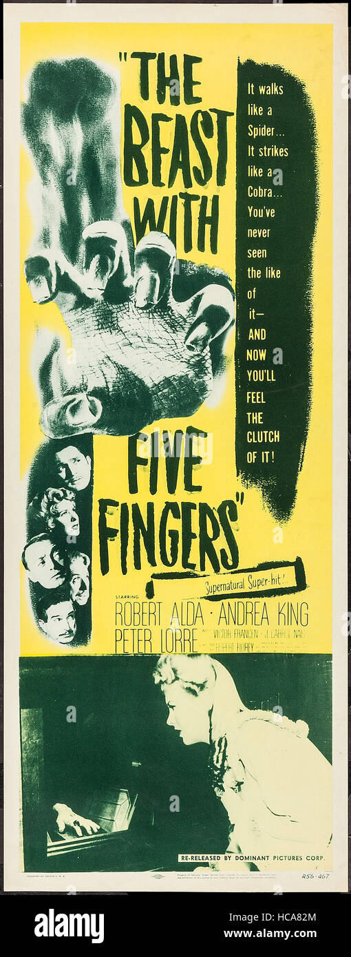 THE BEAST WITH FIVE FINGERS, from top: Robert Alda, Andrea King, Peter ...