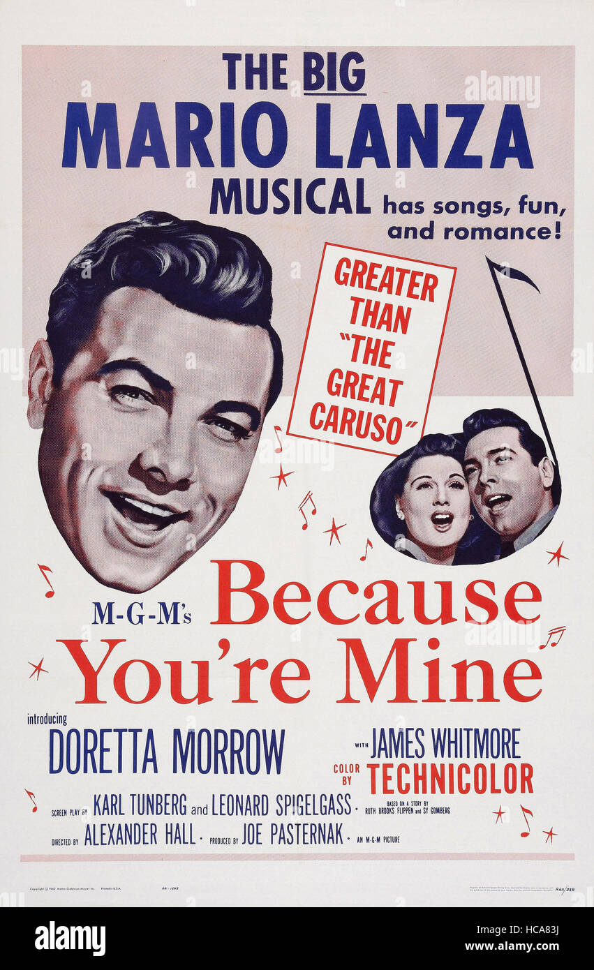 BECAUSE YOU'RE MINE, poster art, l-r: Mario Lanza, Doretta Morrow ...