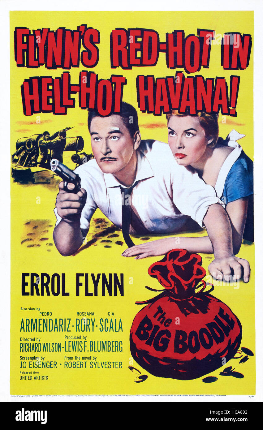 THE BIG BOODLE, US poster art, from left: Errol Flynn, Rosanna Rory ...