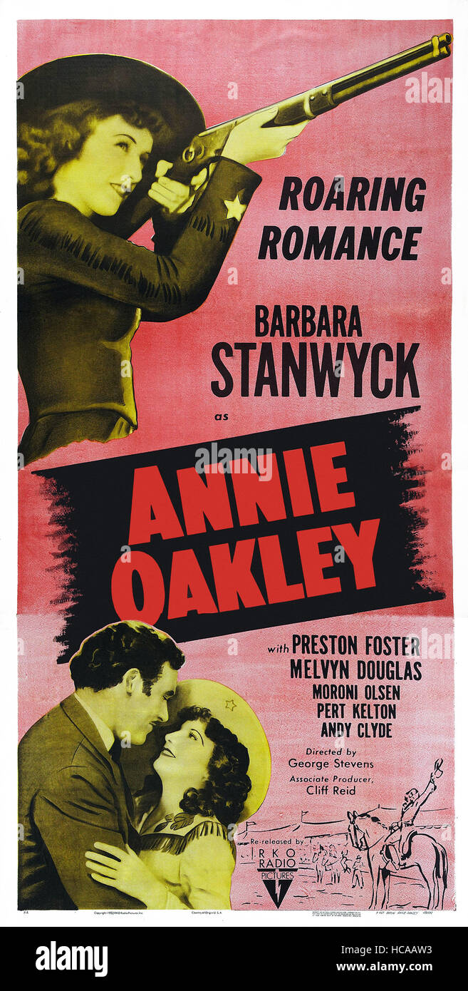 ANNIE OAKLEY, poster art, from top: Barbara Stanwyck, bottom l-r ...
