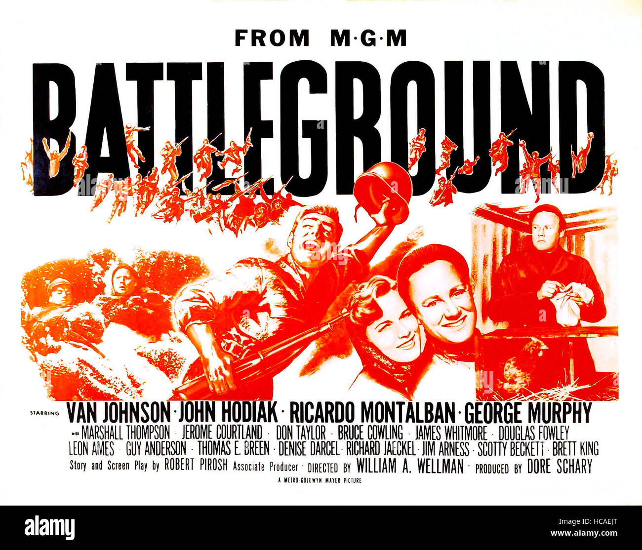 BATTLEGROUND, from left, John Hodiak, Denise Darcel, Van Johnson, James ...