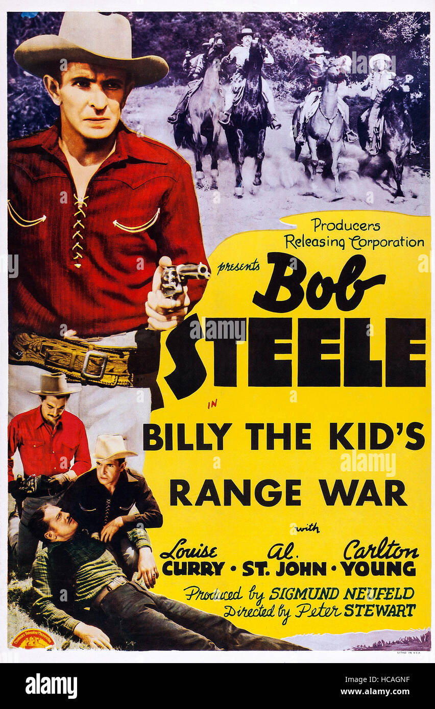 BILLY THE KID'S RANGE WAR, (aka TEXAS TROUBLE), US poster, Bob Steele ...