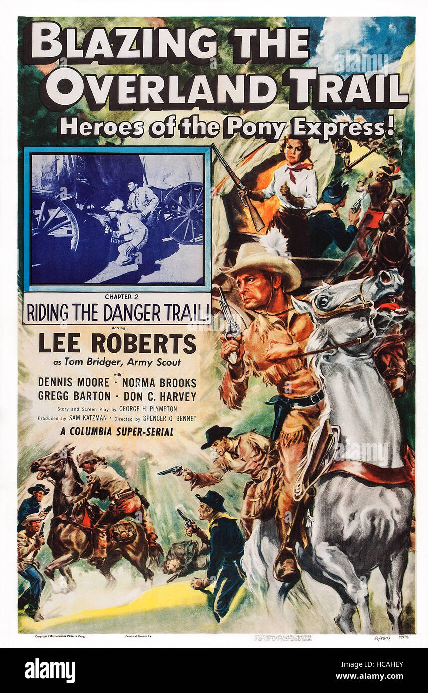 BLAZING THE OVERLAND TRAIL, US poster art, inset left and bottom right ...