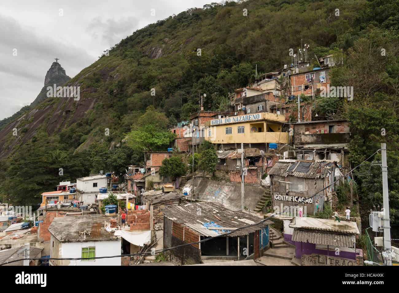 Buildings built on the hillside in the Favela Santa Marta with the ...