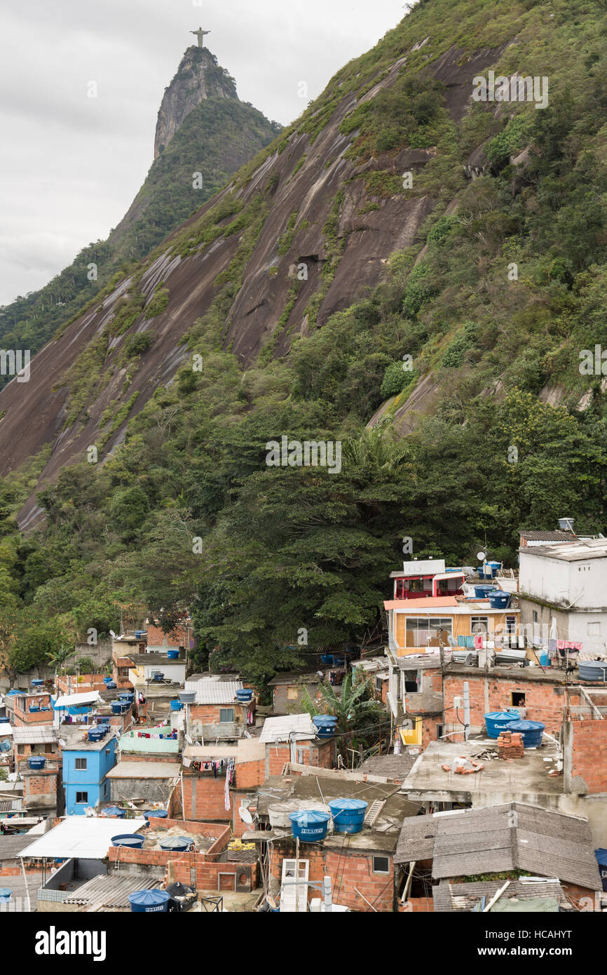 Buildings built on the hillside in the Favela Santa Marta with the ...
