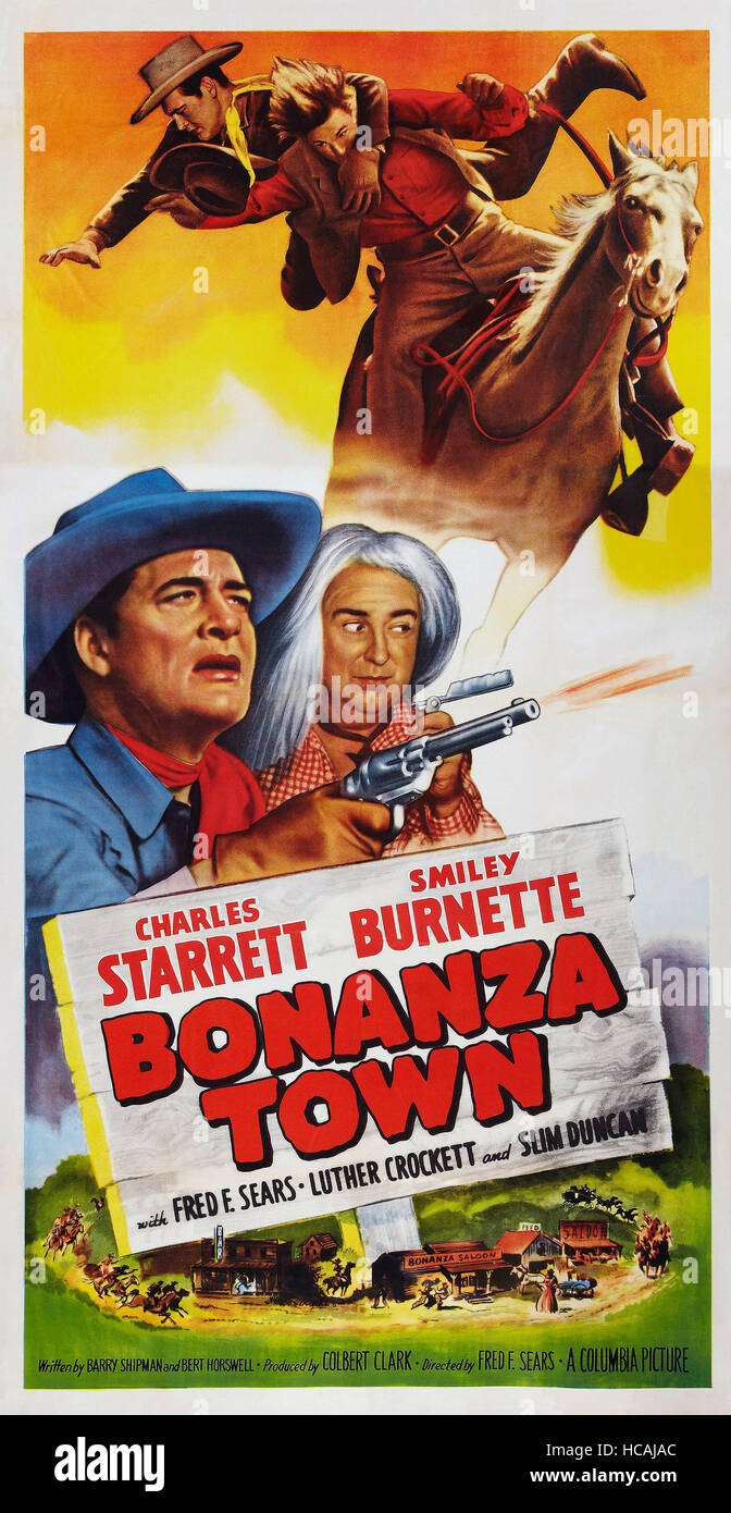 BONANZA TOWN, US poster art, from left: Charles Starrett, Smiley ...