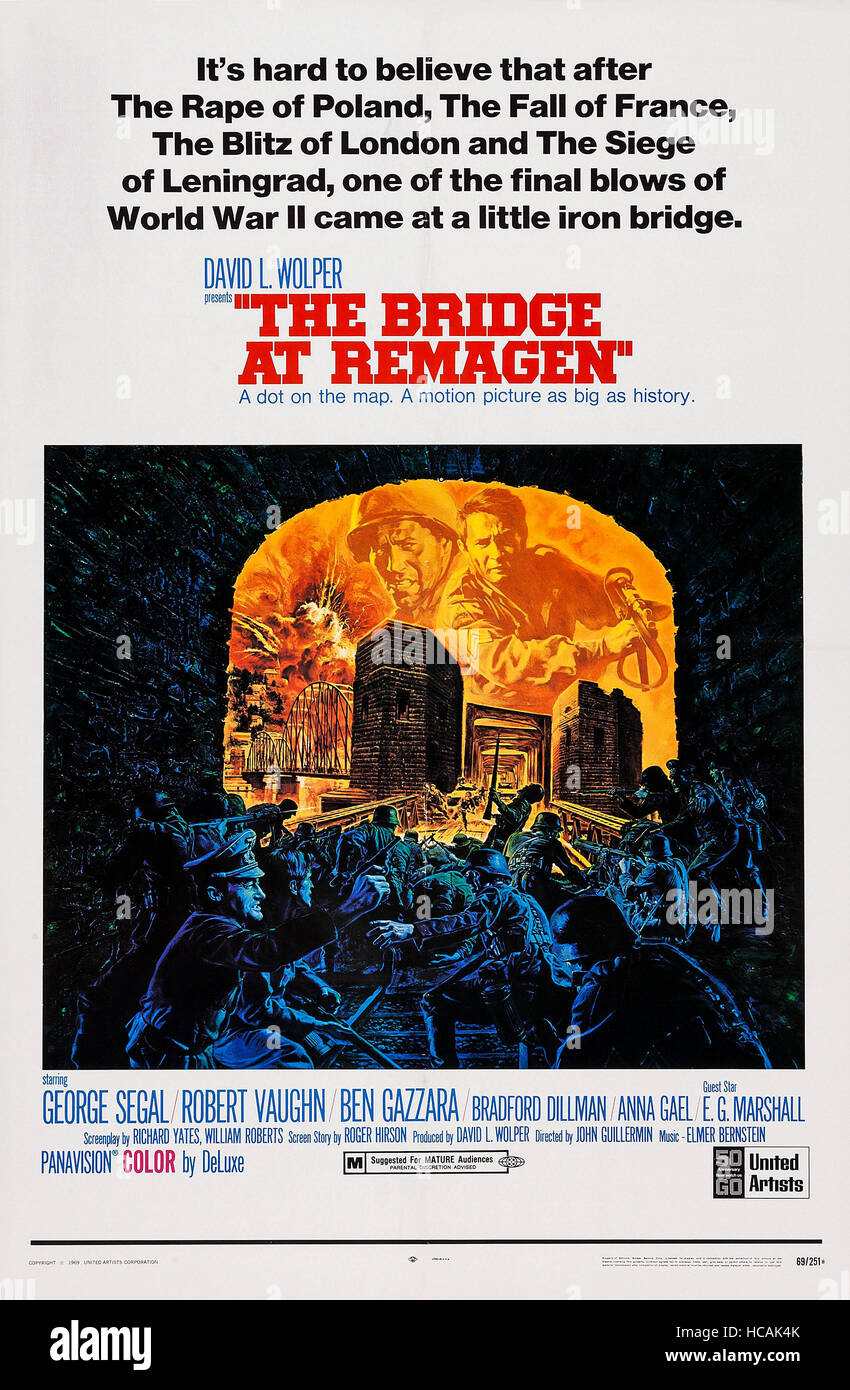 THE BRIDGE AT REMAGEN, US poster art, top from left: George Segal, Ben ...
