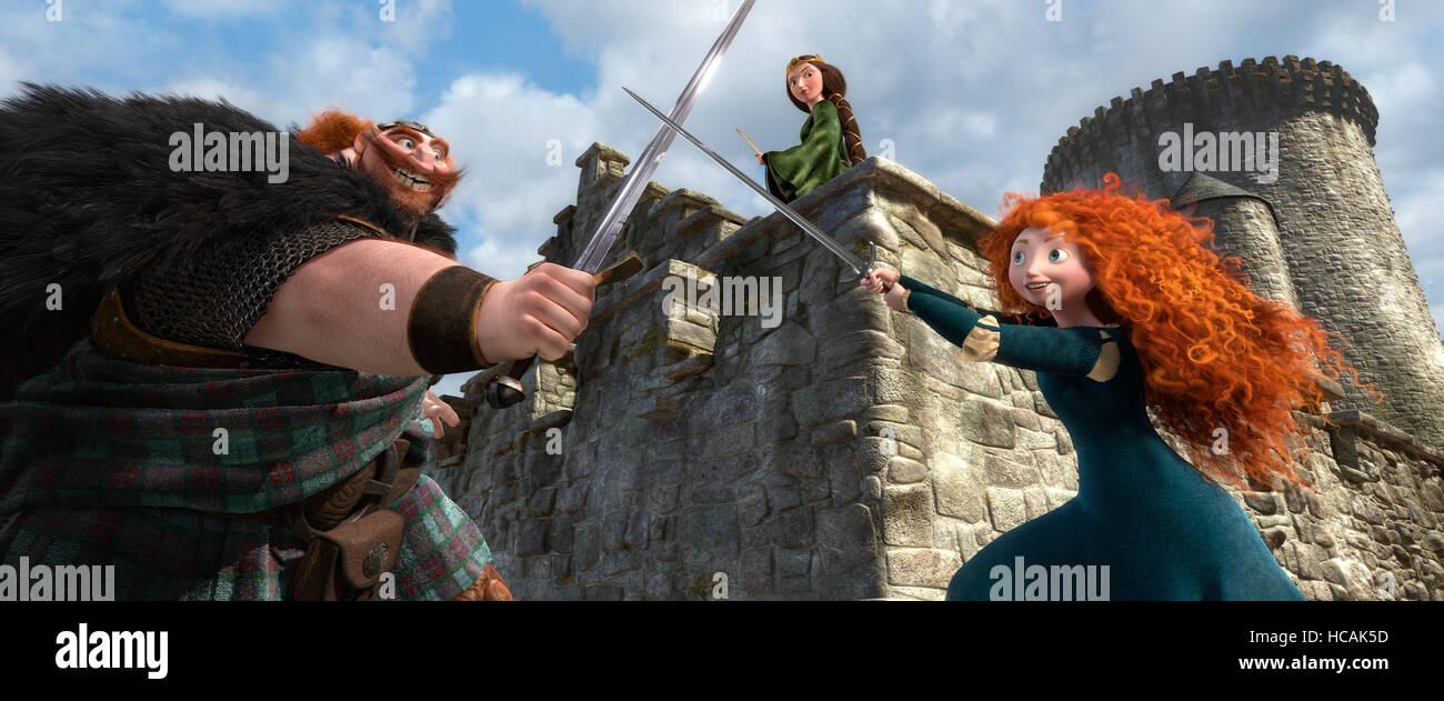 BRAVE, from left: King Fergus (voice: Billy Connolly), Queen Elinor ...