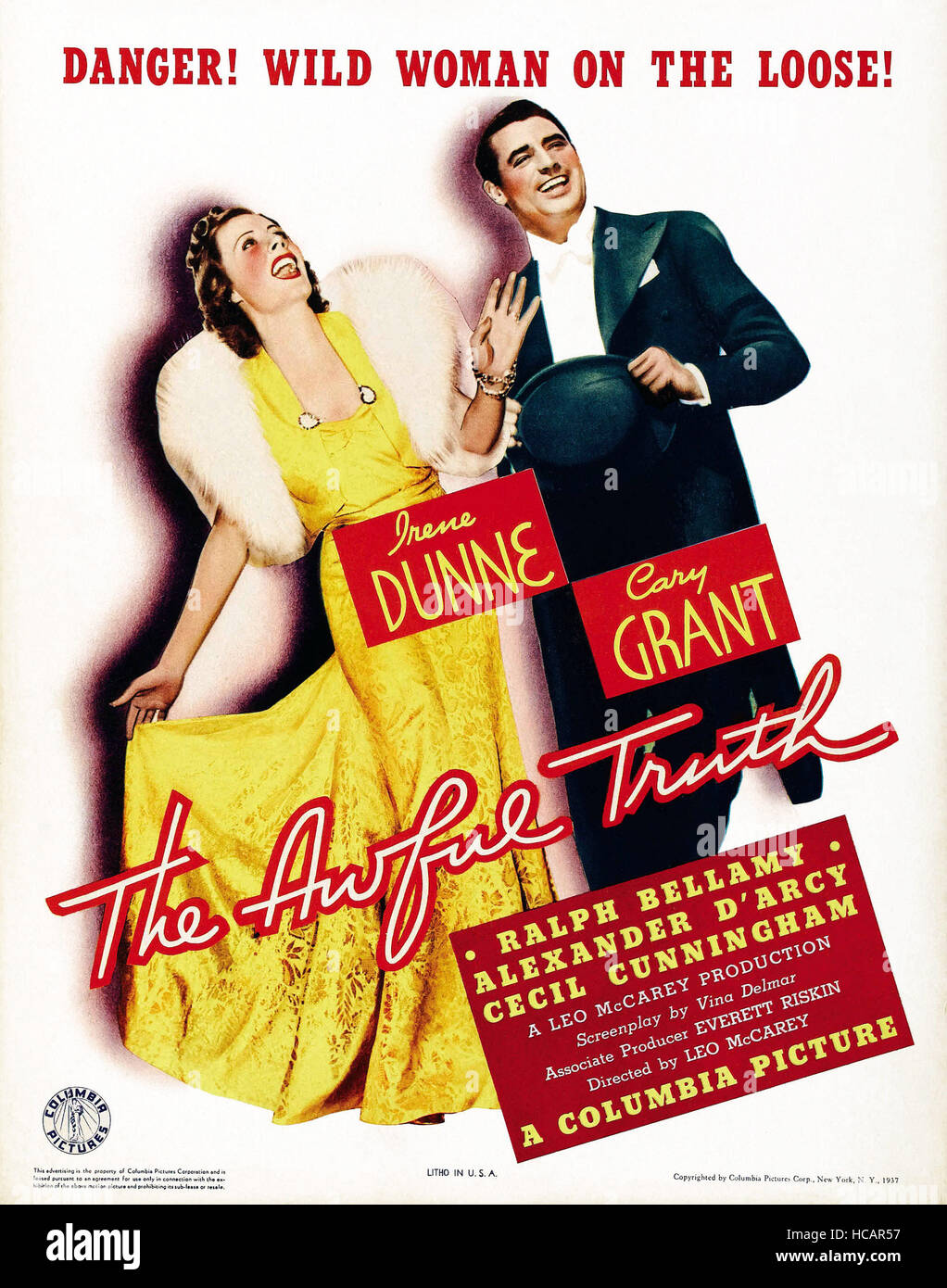 THE AWFUL TRUTH, l-r: Irene Dunne, Cary Grant on window card, 1937 ...
