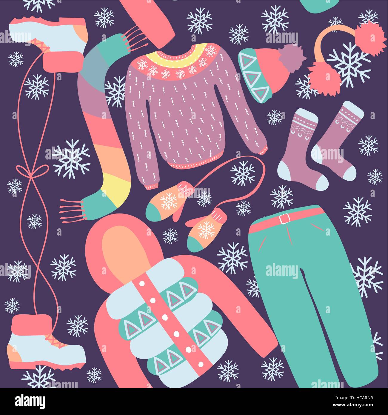 Seamless pattern with winter clothing. Warm woollies. Clothes for cold ...